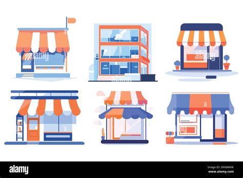 Storefront Facade For Online Stores In Ux Ui Flat Style Isolated On