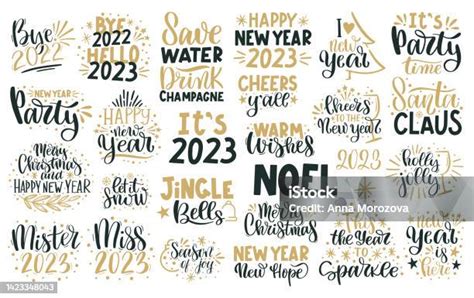 메리 크리스마스와 새해 복 많이 받으세요 겨울 휴가 인사말 카드 크리스마스 따옴표 및 문구 일러스트 레이 션 세트 배너 엽서