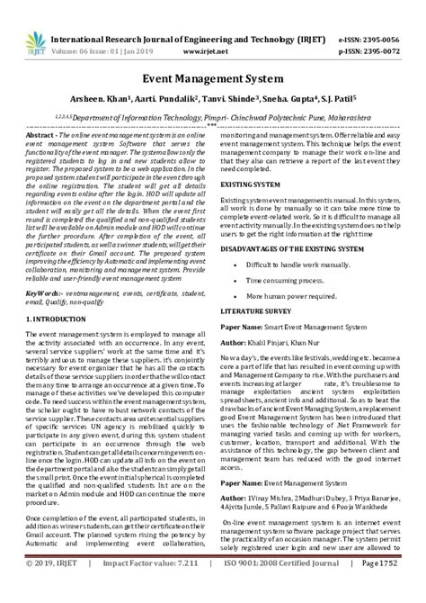 Pdf Irjet Event Management System