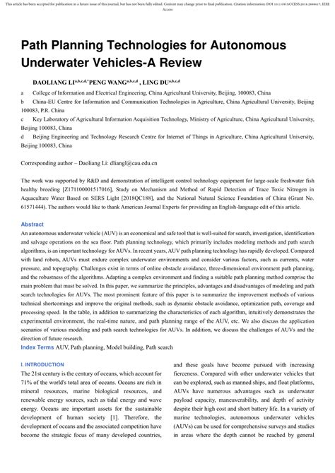 Pdf Path Planning Technologies For Autonomous Underwater Vehicles A Review