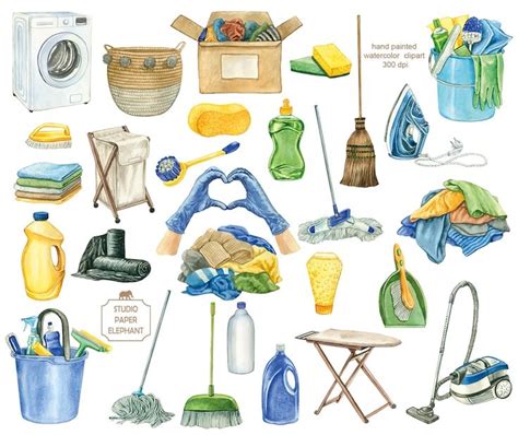 Cleaning Clipart Watercolor Cleaning Supplies Clipart Etsy In 2023 Basket Drawing Clip Art