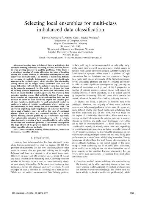 Pdf Selecting Local Ensembles For Multi Class Imbalanced Data Classification