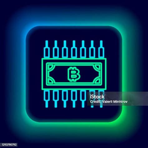 검은 배경에 고립 된 마이크로 칩 회로 아이콘원에서 빛나는 네온 라인 암호 화폐 비트 코인 블록 체인 기술 디지털 머니 시장 다채로운 개요 개념 벡터 0명에 대한 스톡 벡터