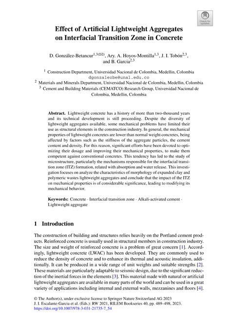 Pdf Effect Of Artificial Lightweight Aggregates On Interfacial
