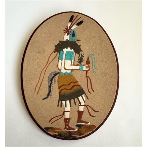 Vtg Yei Bih Chai Dancer Kachina Sand Art Painting Signed Navajo Native