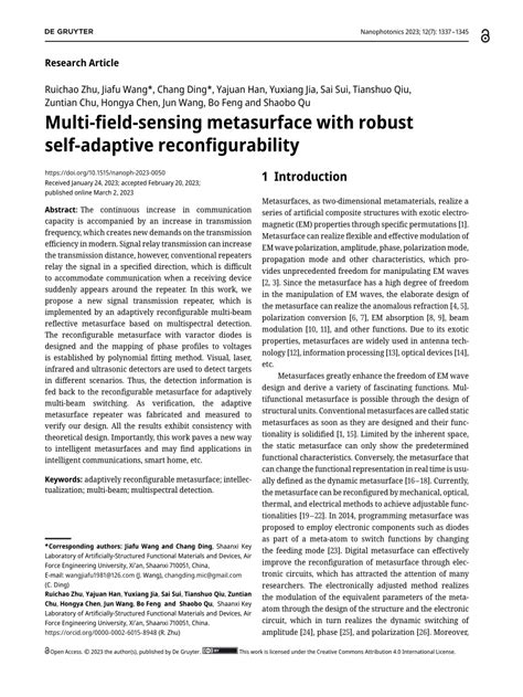 Pdf Multi Field Sensing Metasurface With Robust Self Adaptive