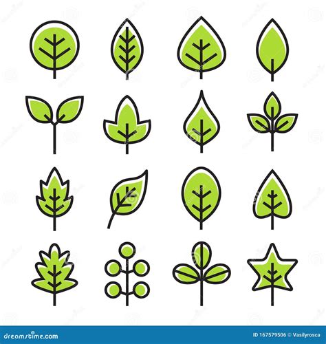 Leaf Vector Design Line Icon Green Line Leaf Plant Outline Symbol Nature Stock Vector