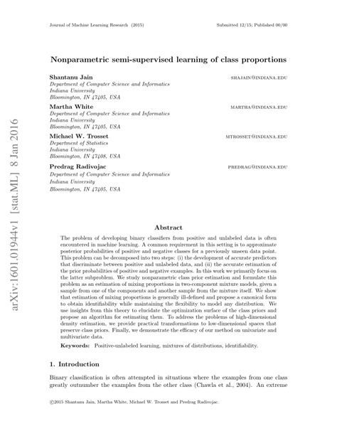 Pdf Nonparametric Semi Supervised Learning Of Class Proportions