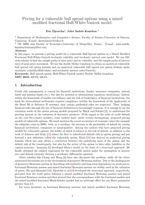 Pdf Pricing For A Vulnerable Bull Spread Options Using A Mixed Modified Fractional Hull White