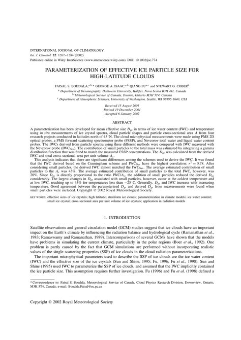 Pdf Parameterization Of Effective Ice Particle Size For High‐latitude