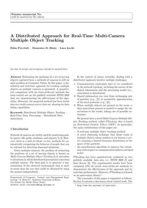 Pdf A Distributed Approach For Real Time Multi Camera Multiple Object