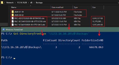 get directory tree size using powershell recursive