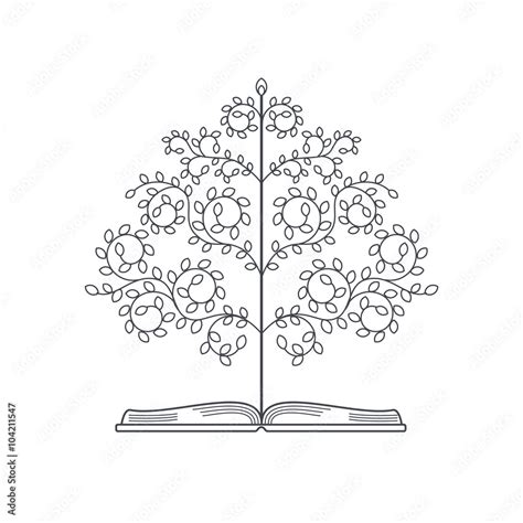 Tree Of Knowledge Concept Of Knowledge Book With Tree Linestyle Vector Illustration Stock