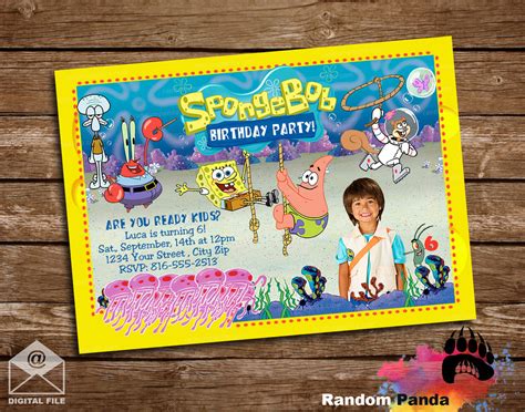 Spongebob Squarepants Party Invitation Random Panda