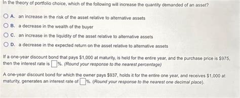 Solved In The Theory Of Portfolio Choice Which Of The
