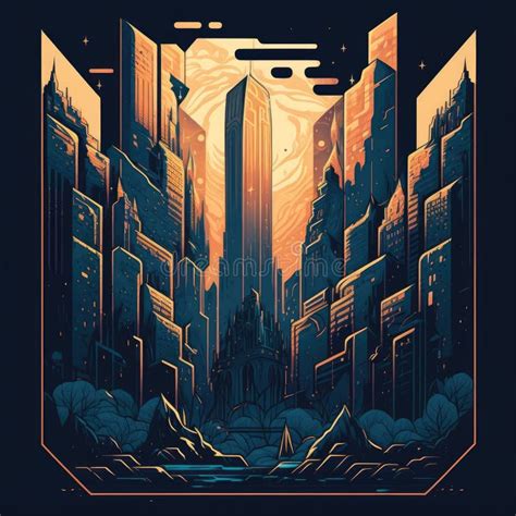 Night City New York Poster Cityscape Detailed Retro Futurism Landscape Wall Art Stock