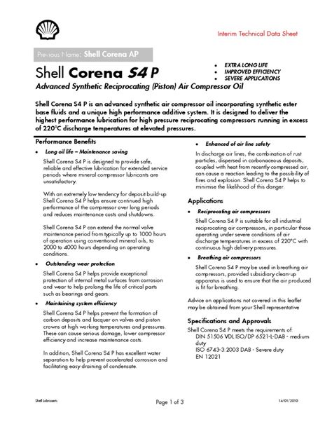 Shell Corena S4 P Tds Pdf Gas Compressor Lubricant
