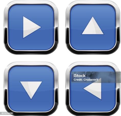 블루 유리 버튼입니다 크롬 프레임 사각형 화살표 키의 설정 3차원 형태에 대한 스톡 벡터 아트 및 기타 이미지 3차원 형태 금속 기업 재무와 산업 Istock