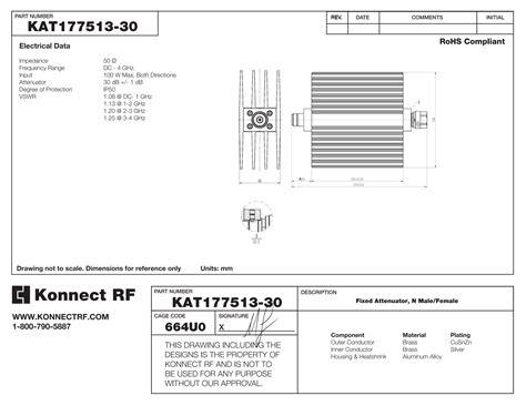 Fixed Attenuator N Male Female DC GHz Watts DB DB Ohm KonnectRF