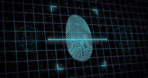 fingerprint scanner and security padlock over grid against space stock illustration