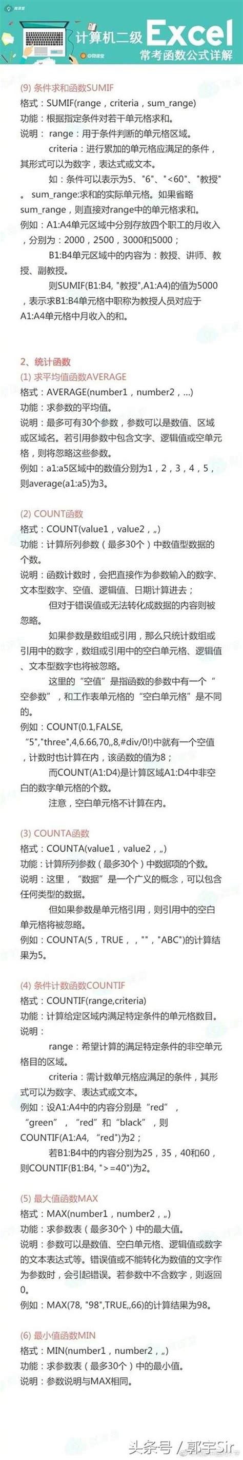 計算機二級excel常考公式詳解 每日頭條