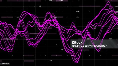 그래프 빅 데이터 시각화 비즈니스 또는 투자 그래프 재무 차트 많은 입자의 음악 파동 추상적인 미래 배경 3d 렌더링 가격에