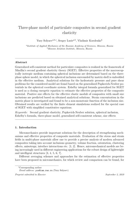 Pdf Three Phase Model Of Particulate Composites In Second Gradient Elasticity