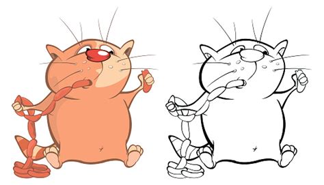 당신이 디자인 및 컴퓨터 게임을위한 귀여운 만화 캐릭터 고양이의 벡터 일러스트 레이션 색칠하기 책 윤곽선 세트 가축에 대한 스톡