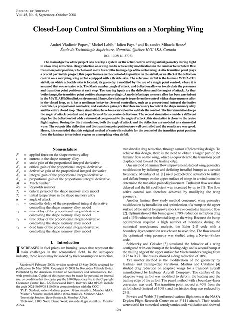 Pdf Closed Loop Control Simulations On A Morphing Wing