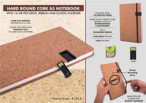 Hard Bound Cork A Notebook With Pen Drive Ribbon And Elastic Fastener GB USB Drive Power
