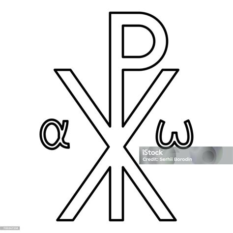 크리스 온 심볼 크로스 모노 그램 Xi Hi Ro 콘스탄틴 기호 세인트 목사 기호 종교 십자가 알파 오메가 아이콘 블랙 색상 개요 벡터 일러스트 레이 션 플랫 스타일 이미지