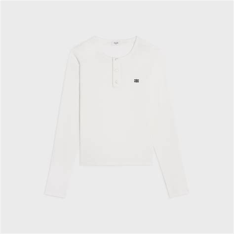 롱 슬리브 티셔츠 리브드 코튼 저지 오프 화이트 블랙 Celine