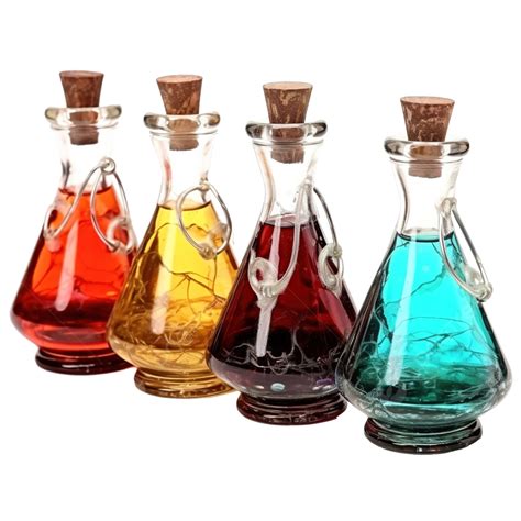 Halloweenmedieval Alchemists Table Flasks With Multicolored Liquids