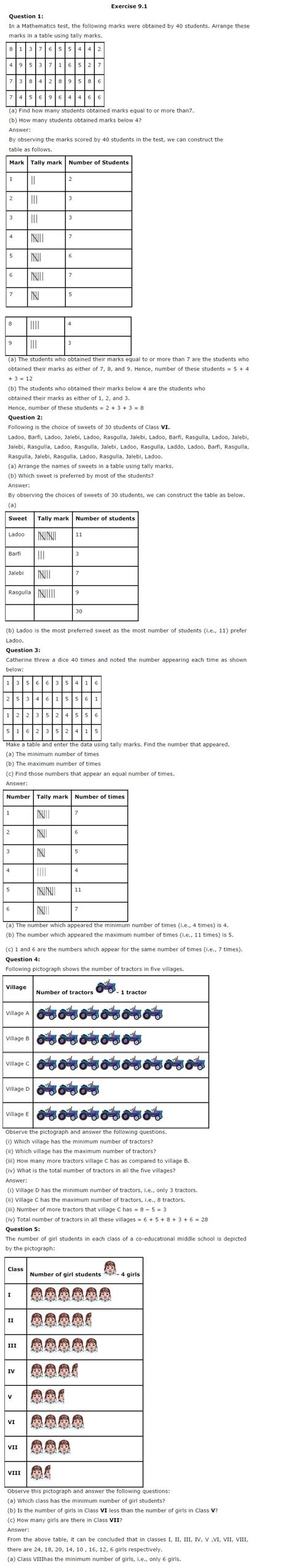 Ncert Solutions For Class 6 Maths Chapter 9 Data Handling Pdf
