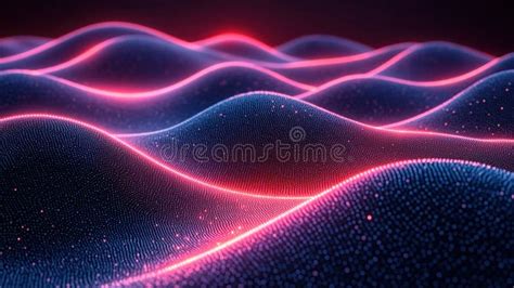 Abstract Digital Landscape Of Undulating Glowing Particles Stock