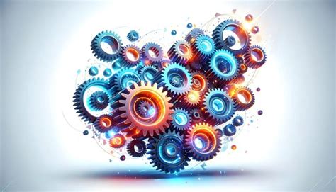3d Glowing Abstract Gears In Motion Operational Efficiency Concept Dynamic Shot With Vibrant Lig