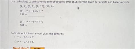 solved use technology to compute the sum of squares error