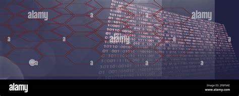 computer code and 2d hexagon shapes against gradient background program coding concept stock