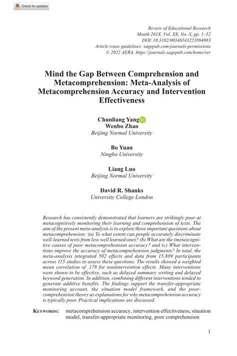 Pdf Mind The Gap Between Comprehension And Metacomprehension Meta Analysis Of