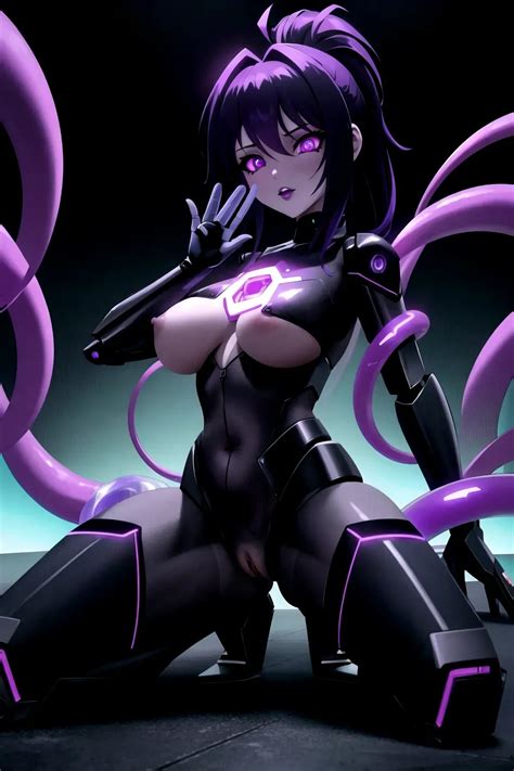 Dopamine Girl In A Dystopian Future The Cyberpunk Cityscape Looms Over A Shadowy Hidden