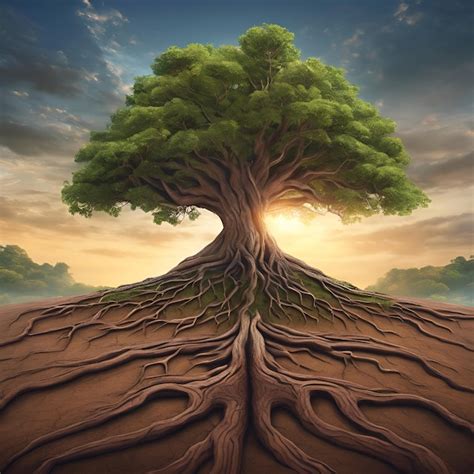 Premium Photo An Illustration Of A Tree With Roots Extending Deep Into The Earth And Branches