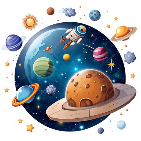 Cartoon Space Clipart With Planets Stars And Rocket Ship Cartoon Space