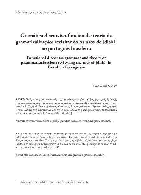 Pdf Gramática Discursivo Funcional E Teoria Da Gramaticalização Revisitando Os Usos De [diski