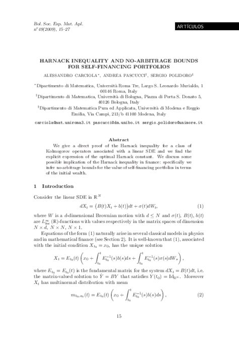 Pdf Harnack Inequality And No Arbitrage Bounds For Self Financing