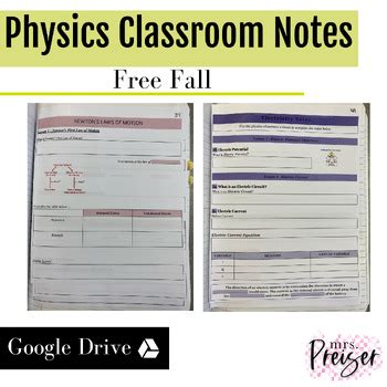 Free Fall Notes Physics Classroom By Mrs Preiser Physics TPT