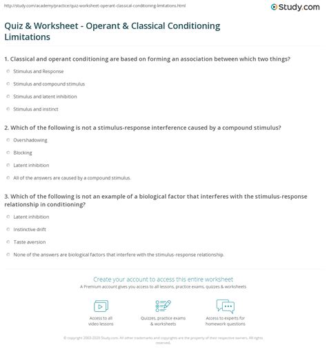 Quiz And Worksheet Operant And Classical Conditioning Limitations Worksheets Library