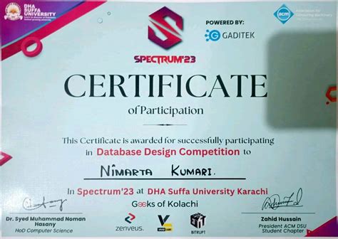 Nimarta Kumari On Linkedin Certificate Of Participation In Database