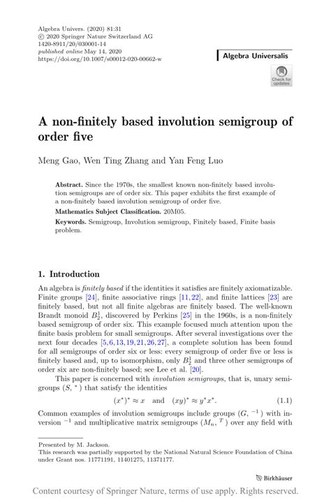 A Non Finitely Based Involution Semigroup Of Order Five Request Pdf