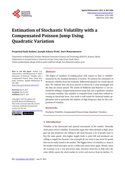 Pdf Estimation Of Stochastic Volatility With A Compensated Poisson Jump Using Quadratic Variation