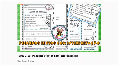 Ef01lp16 Pequenos Textos Para Leitura E Interpretação